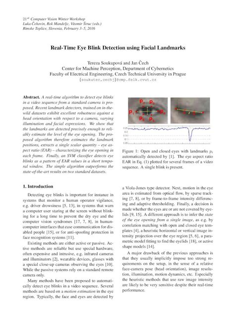Pdf Real Time Eye Blink Detection Using Facial Landmarksvisionfeuni