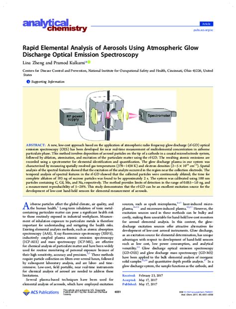 Pdf Rapid Elemental Analysis Of Aerosols Using Atmospheric Glow Discharge Optical Emission