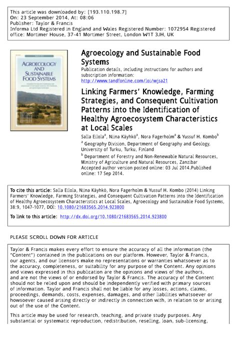 Pdf Linking Farmers Knowledge Farming Strategies And Consequent Cultivation Patterns Into