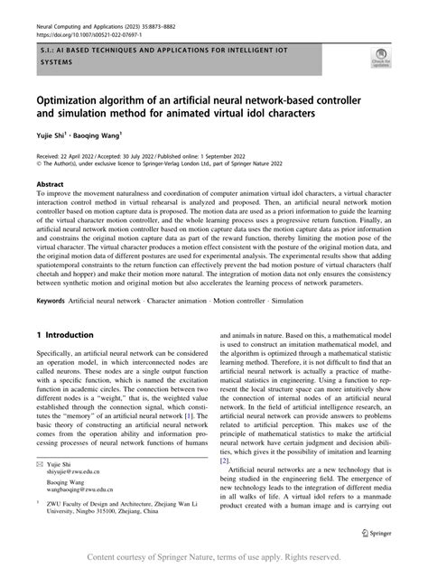 Optimization Algorithm Of An Artificial Neural Network Based Controller
