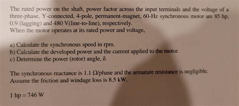Solved A Calculate The Synchronous Speed In Rpm B Chegg