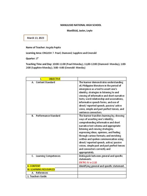 General And Specific Statement Lp 1 Pdf Learning English Language