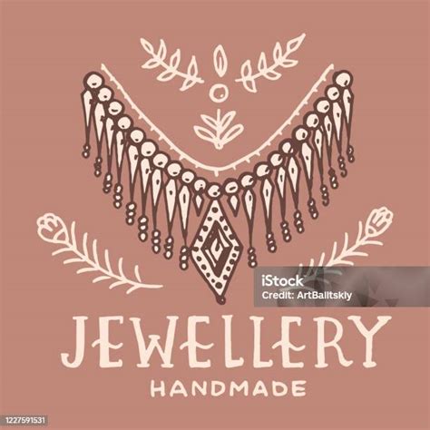 빅토리아 목걸이 라벨 여성 보석 가게 배지 럭셔리 주얼리 액세서리 여성 패션 빈티지 복고풍 타이포그래피 또는 간판 손으로 그린 새겨진 스케치 금 금속에 대한 스톡 벡터 아트