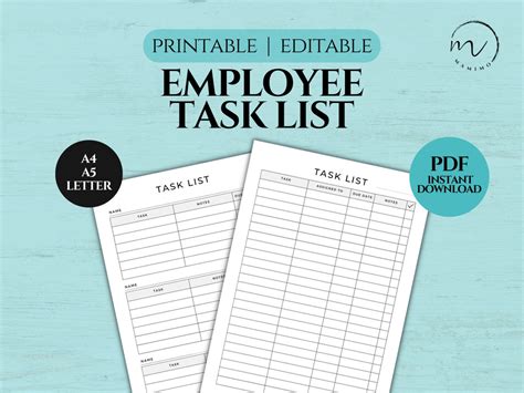 Employee Task List Assignment Sheet Employee Timekeeping Sheet Task Management Work Schedule