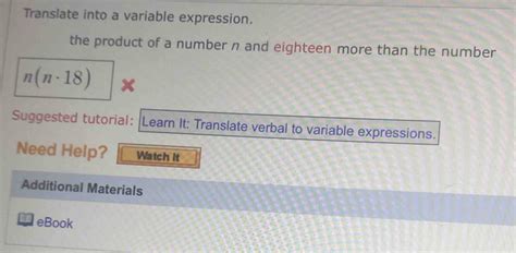 solved translate into a variable expression the product of a number n and eighteen more than