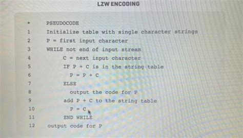 Solved Explain The Following Pseudocode Of Lempel Ziv Welch