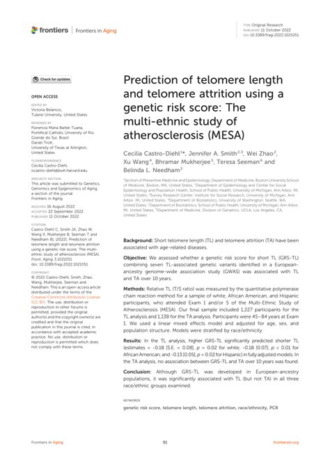 Pdf Prediction Of Telomere Length And Telomere Attrition Using A