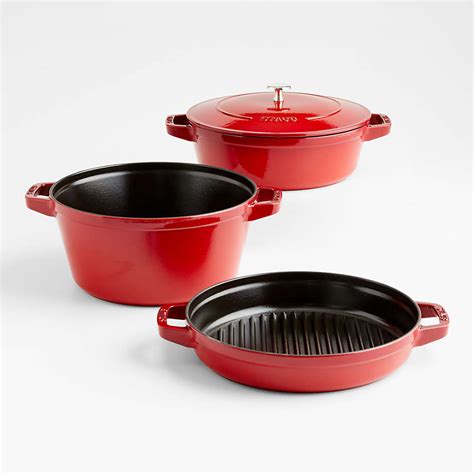 Staub Cherry Red 4 Piece Stackable Cookware Set Reviews Crate And Barrel