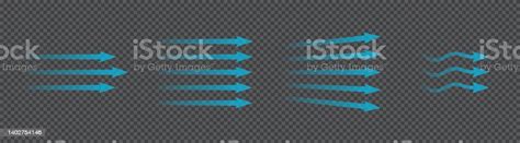 공기 흐름 공기 이동 방향을 보여주는 파란색 화살표 집합입니다 바람 방향 화살표 컨디셔너에서 푸른 차가운 신선한 스트림 투명한 배경에 격리된 벡터 일러스트 레이 션 화살표에