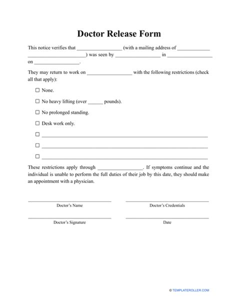 Doctor Release Form Fill Out Sign Online And Download Pdf