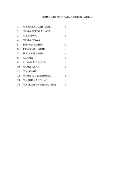Formulir Ppdb Sma Kristen Paulus Pdf