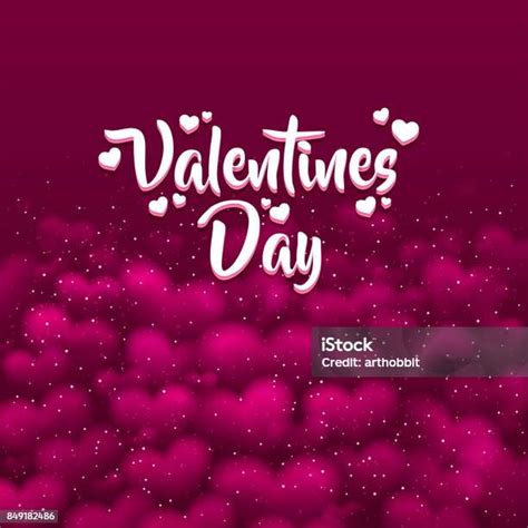 해피 발렌타인 데이 인사말 엽서입니다 그것에 백색 제목으로 작은 하트 핑크 마음에 의하여 이루어져 있다 벡터 일러스트입니다 3차원 형태에 대한 스톡 벡터 아트 및 기타