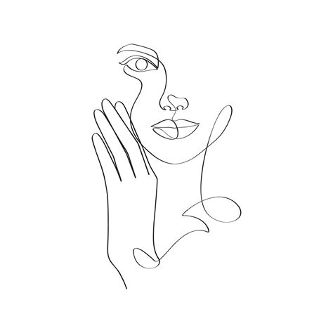 Cara De Mujer Minimalista Con Mano Continúa Dibujo De Arte Lineal