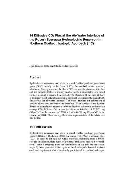 Pdf Isotopic Estimation Of Co2 Flux In Québec Reservoir