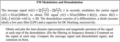 Solved FM Modulation And DemodulationObtain And Plot The Chegg