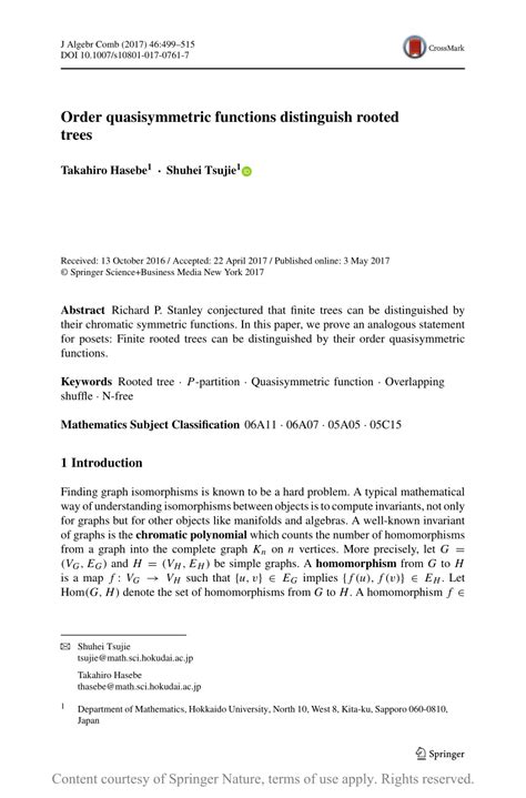 Order Quasisymmetric Functions Distinguish Rooted Trees Request Pdf