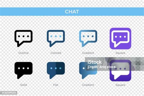 다른 스타일의 채팅 아이콘 채팅 벡터 아이콘은 윤곽선 솔리드 색상 그라디언트 및 플랫 스타일로 설계되었습니다 기호 아이콘 그림 벡터 일러스트 레이 션 0명에 대한 스톡 벡터