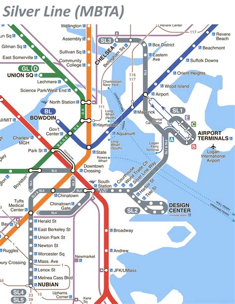 Mbta Subway Map Boston Massachusetts Boston T Maps Lines And
