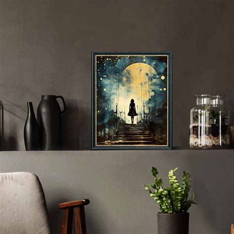 Starry Night Moon Art Print Printable Wall Art Dark Moon Art Moon