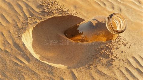 Amber Glass Bottle Half Buried In Desert Sand Stock Illustration Illustration Of Environment