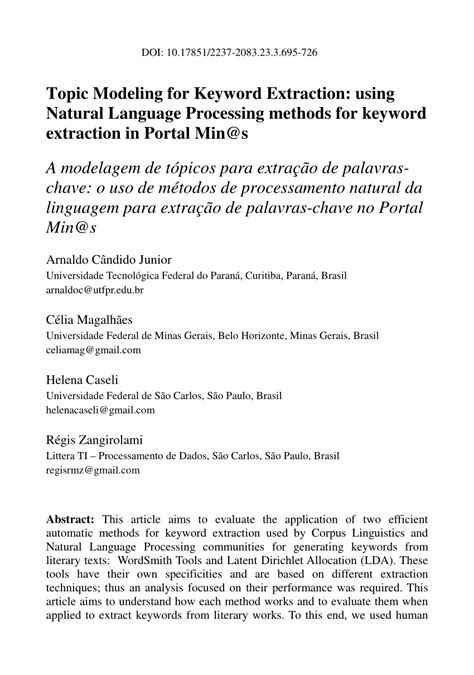 Pdf Topic Modeling For Keyword Extraction Using Natural Language