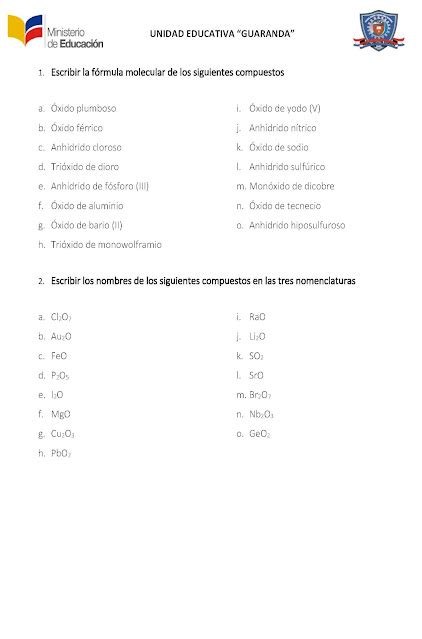 Química Inorgánica Actividades
