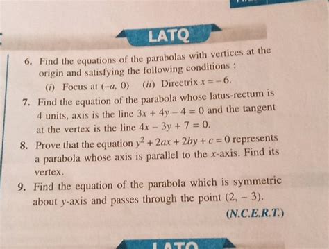6 Find The Equations Of The Parabolas With Vertices At The Origin And Sa