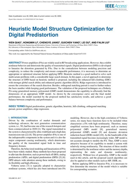 pdf heuristic model structure optimization for digital predistortion