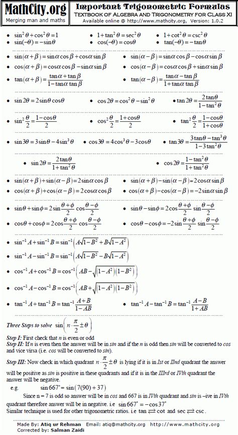 Trigonometric Formulas []