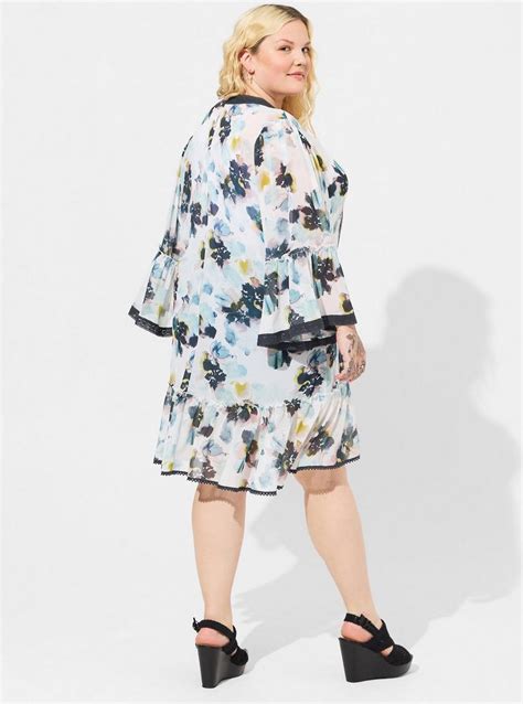 Plus Size Textured Chiffon Midi Ruffle Kimono Torrid
