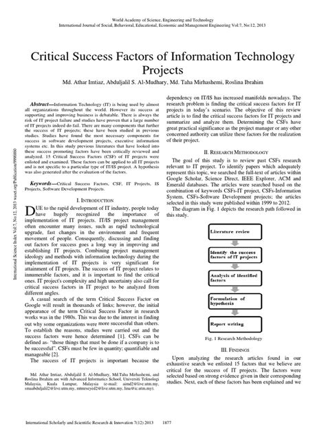 Critical Success Factors Of Information Technology Projects Pdf