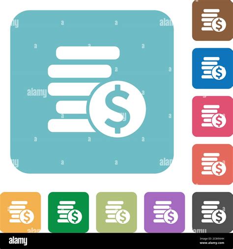 Flat Dollar Coins Icons On Rounded Square Color Backgrounds Stock