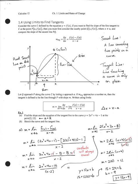Chapter 1 1 4 Using Limits To Find Tangents Filled Examples Pdf