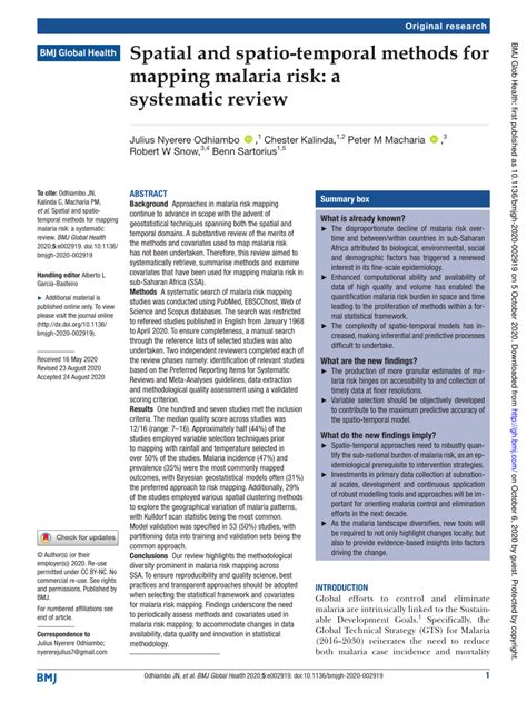 Pdf Spatial And Spatio Temporal Methods For Mapping Malaria Risk A Systematic Review