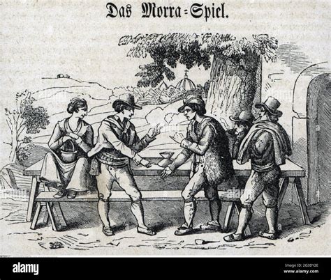 Game Morra Italy Wood Engraving 2nd Half 19th Century Artists
