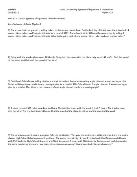 Systems Word Problems Worksheet Translating Algebraic Expressions Word Problem Worksheets