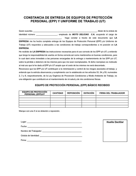Ejemplo De Constancia De Entrega De Material