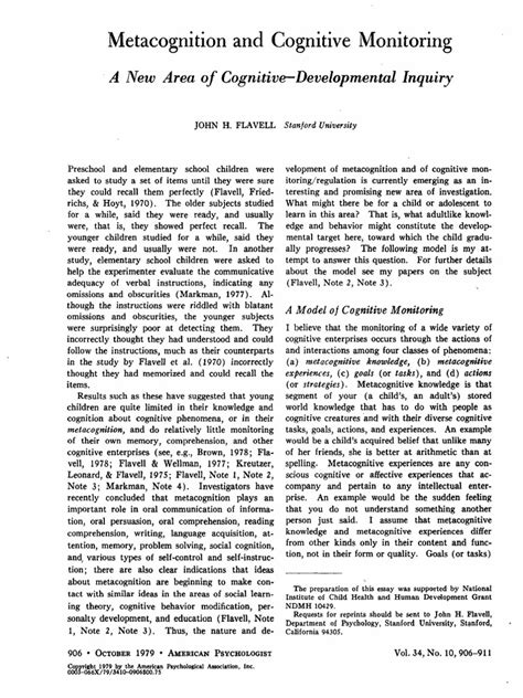 Flavell 1979 Metacognition And Cognitive Monitoring Metacognition