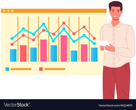 Man Analyses Digital Report With Data Statistical Vector Image
