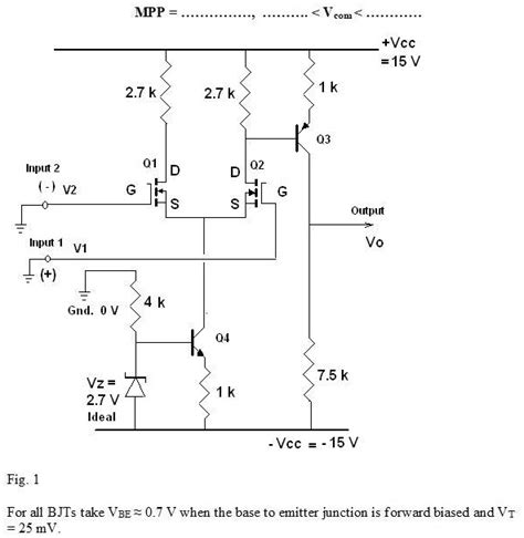 Solved The Circuit Shown In Fig 1 Is A Simple Fet Input Differential Amplifier Where V1 And V2