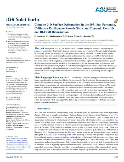 Pdf Complex 3‐d Surface Deformation In The 1971 San Fernando California Earthquake Reveals