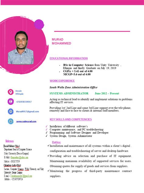 Cv Educational Certificate Work Experience And Other Certificate