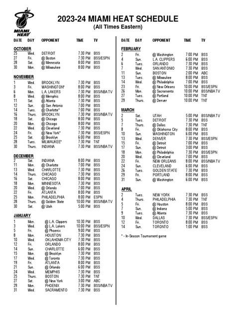 2023 24 Heat Schedule All Times Eastern Pdf Los Angeles Worksheets Library