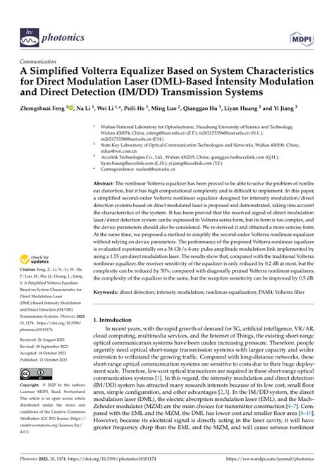 Pdf A Simplified Volterra Equalizer Based On System Characteristics For Direct Modulation