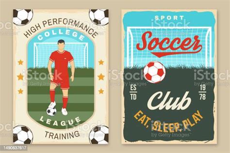 축구 축구 클럽 복고풍 포스터 배너 디자인 세트 벡터 그림입니다 축구 및 축구 선수 실루엣이 있는 축구 클럽 스포츠 디자인용 Championship에 대한 스톡 벡터 아트