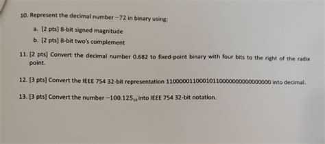 Solved 10 Represent The Decimal Number 72 In Binary