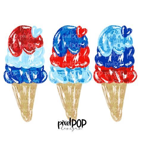 Ice Cream Cone Trio Red White Blue July 4 Png Ice Cream Cones