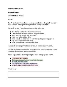 AP Research Methods Section Procedure Writing Editable Worksheet