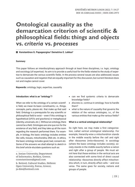 Pdf Ontological Causality As The Demarcation Criterion Of Scientific