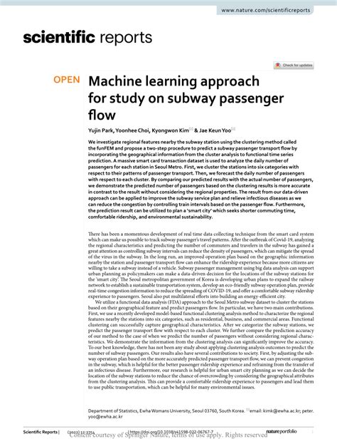 Pdf Machine Learning Approach For Study On Subway Passenger Flow